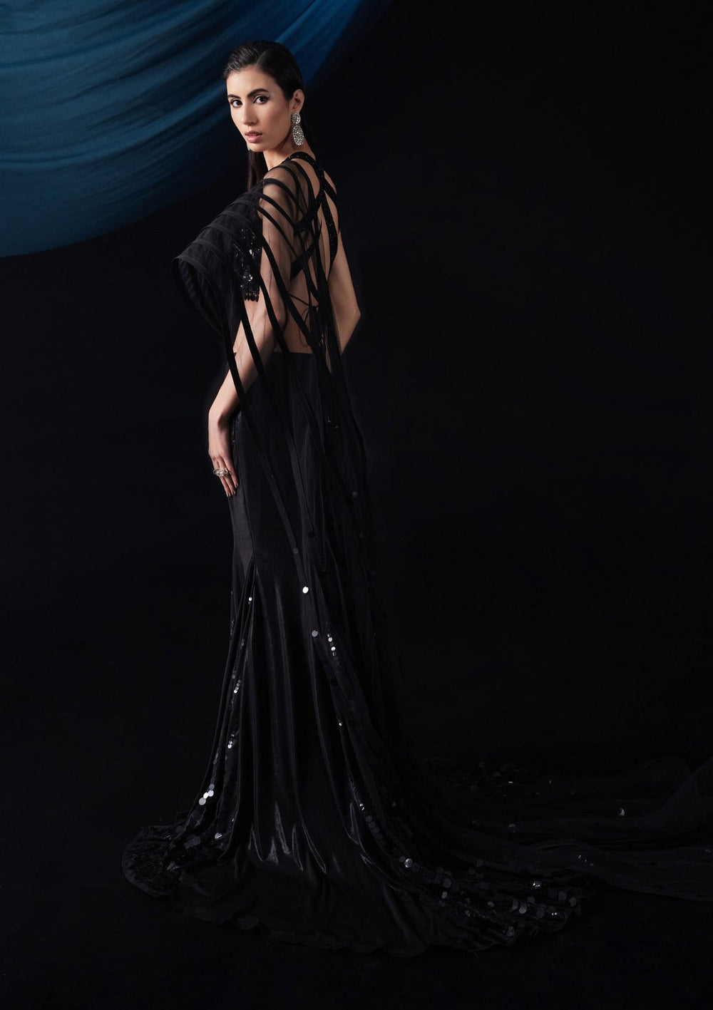 Roqa | Black Mermaid Sari Skirt Set | INDIASPOPUP.COM