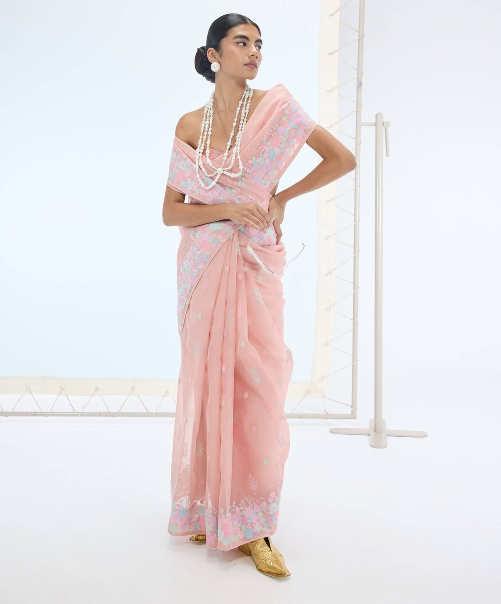 Peach lexi sari and unstitched blouse