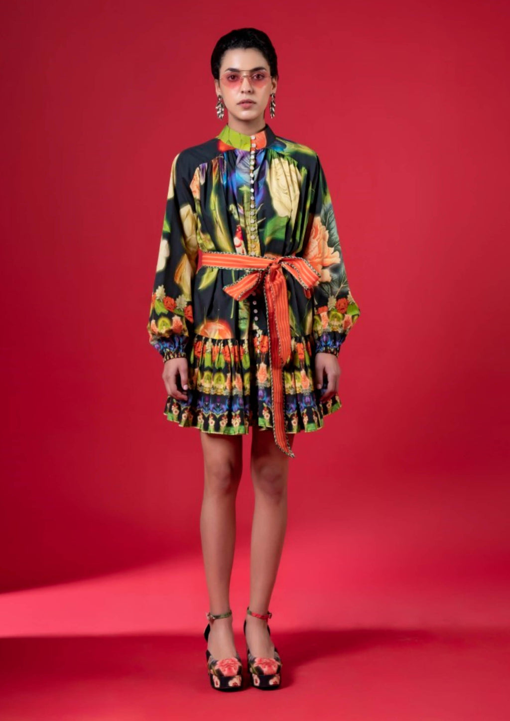 Siddhartha Bansal Night Bloom Gathered Dress | Indiaspopup.com