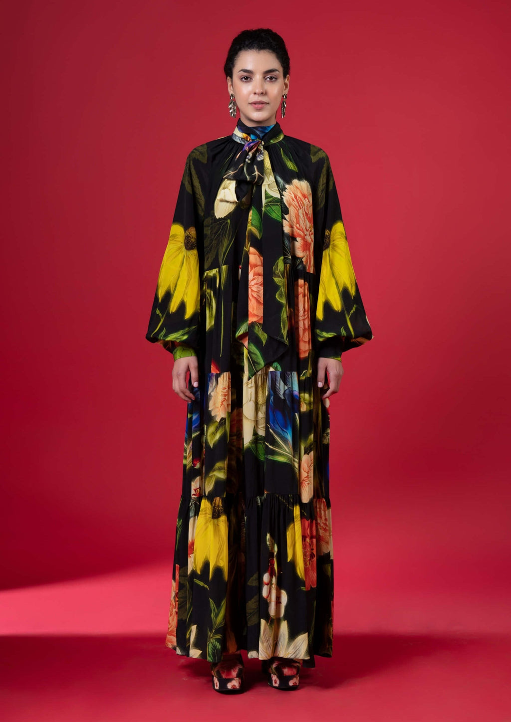 Siddhartha Bansal Night Bloom Tiered Dress | Indiaspopup.com