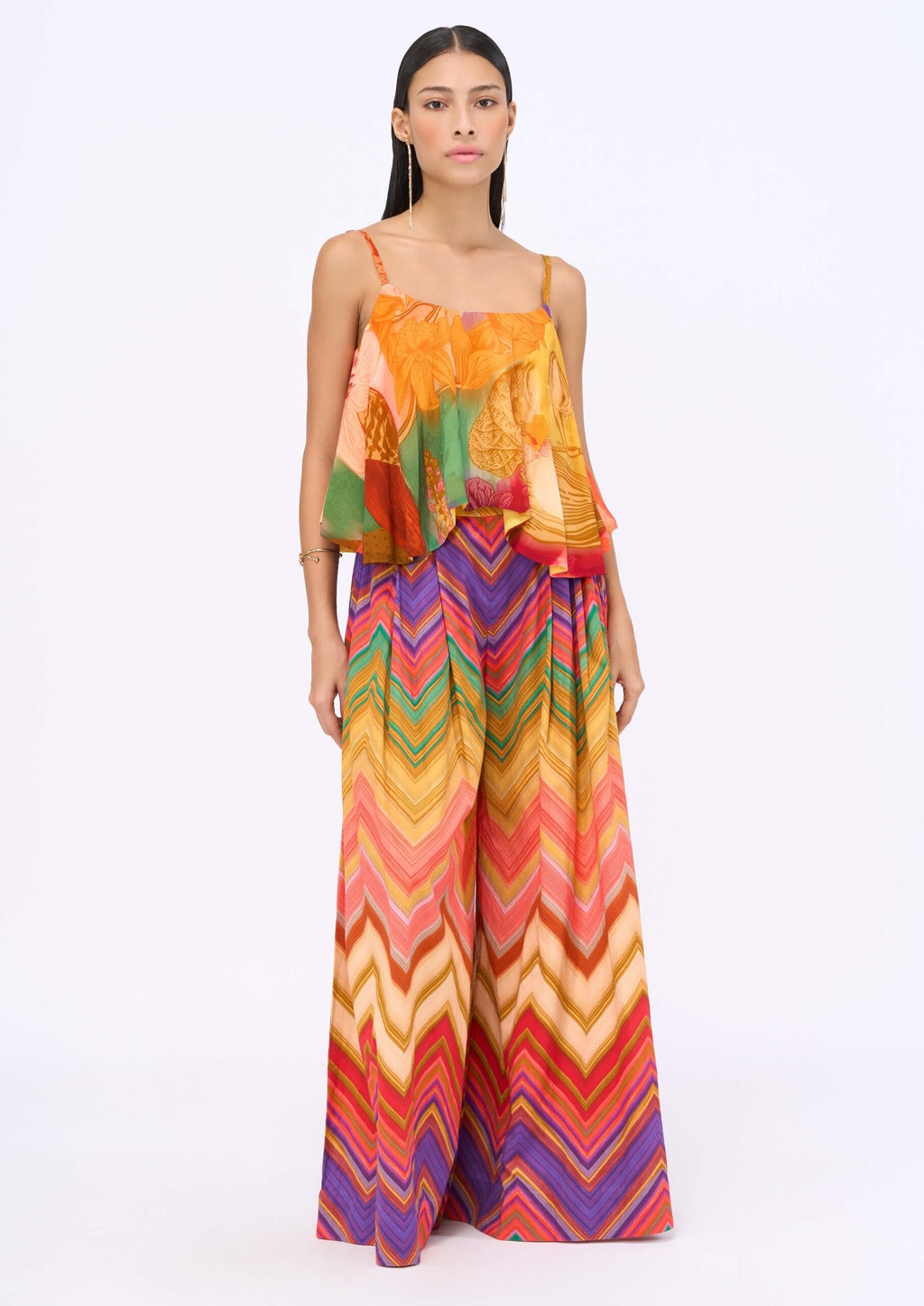 Siddhartha Bansal Chevron Spaghetti Top And Wide Pleated Pants ...