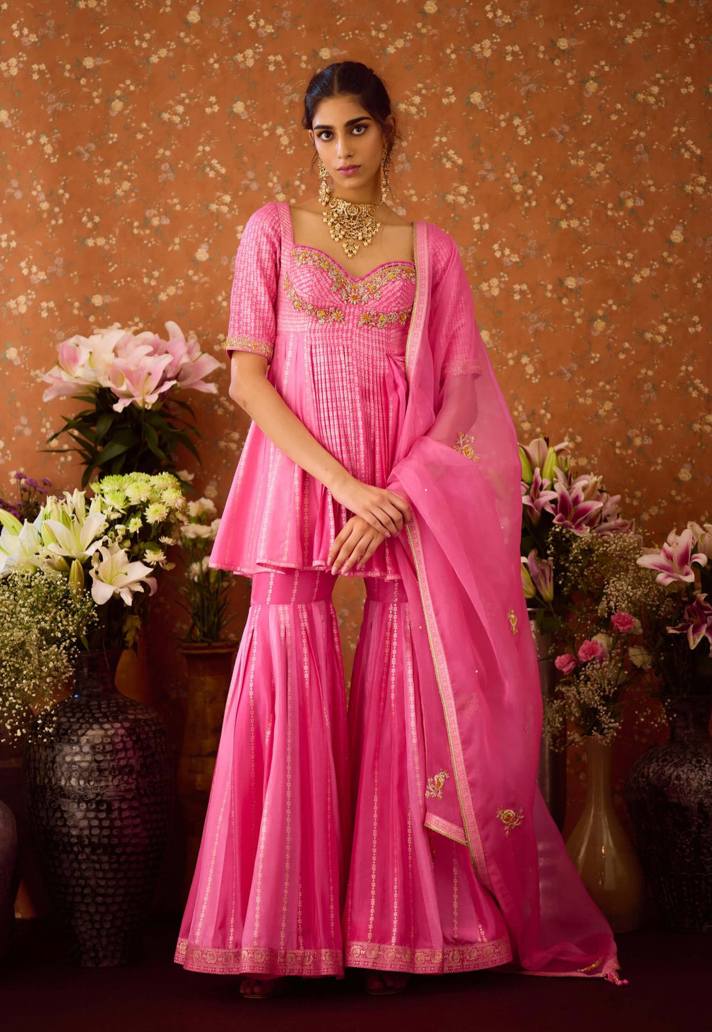 Shyam Narayan Prasad Rose Pink Sharara Set | Indiaspopup.com