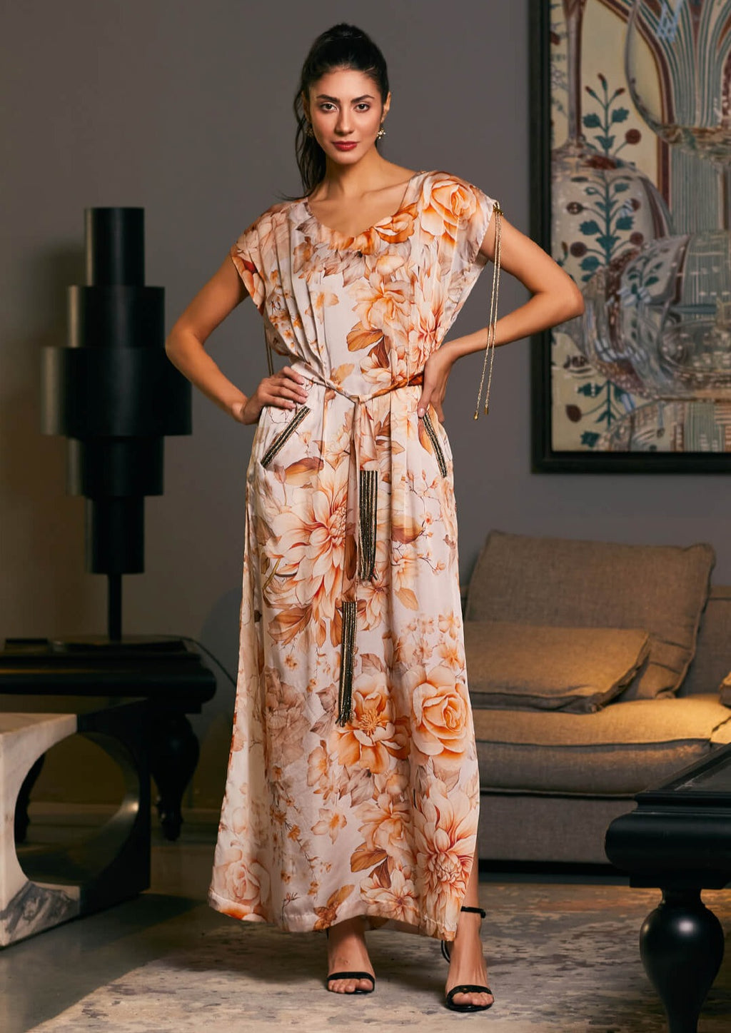 Siddartha Tytler Moth Printed Long Kaftan | Indiaspopup.com