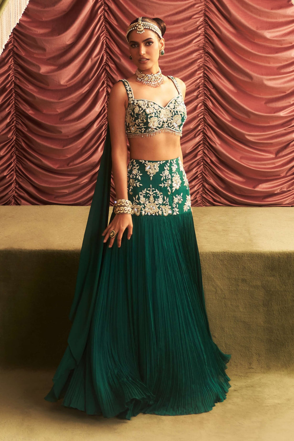 Seema Thukral Sonal Emerald Green Lehenga And Blouse | Indiaspopup.com