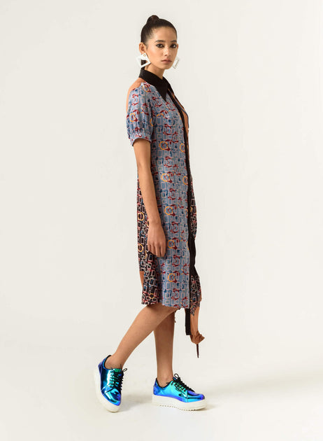 Multicolor half and half shirt-dress