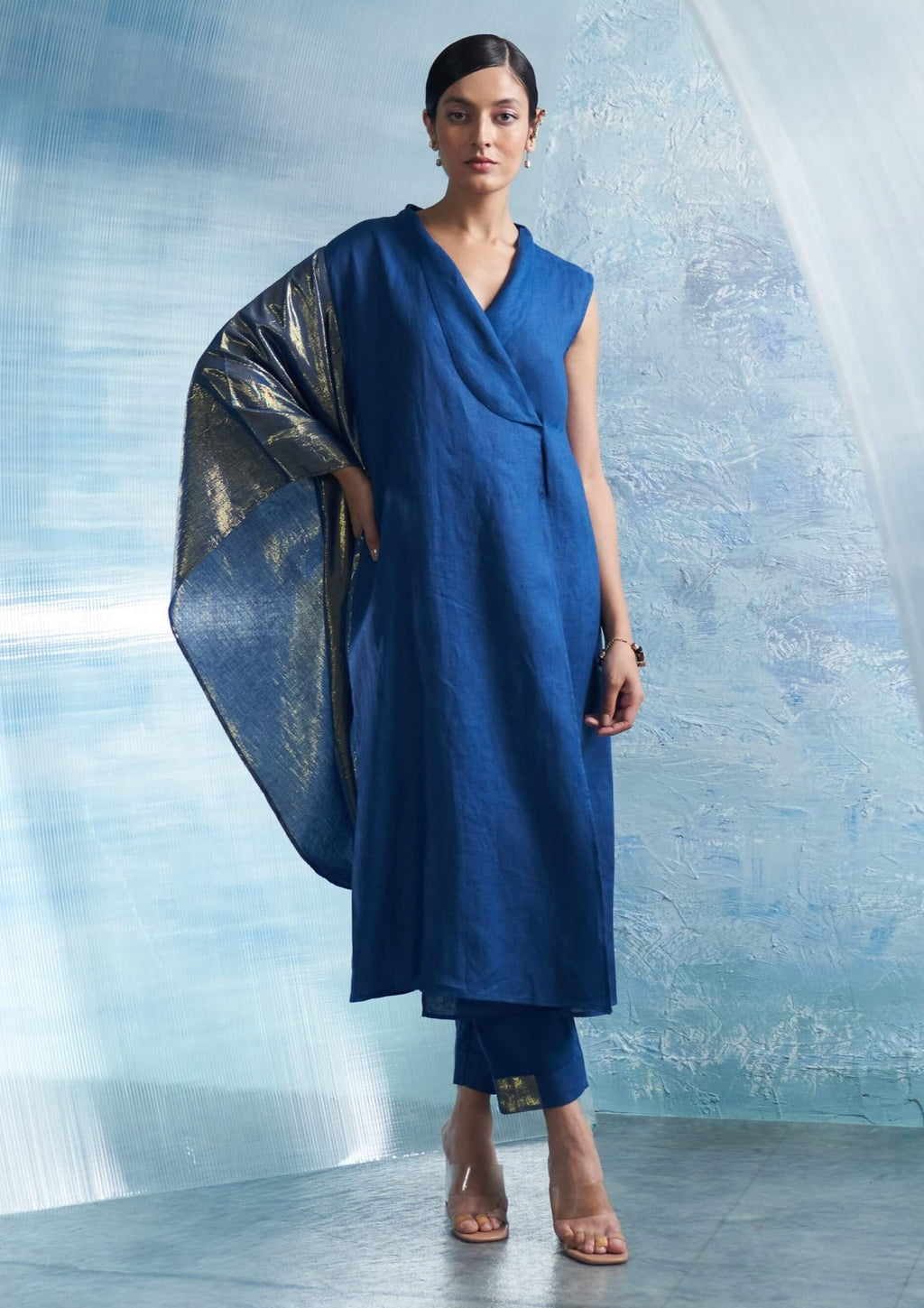Charkhee Royal Blue Wrap Kurta Set | Indiaspopup.com