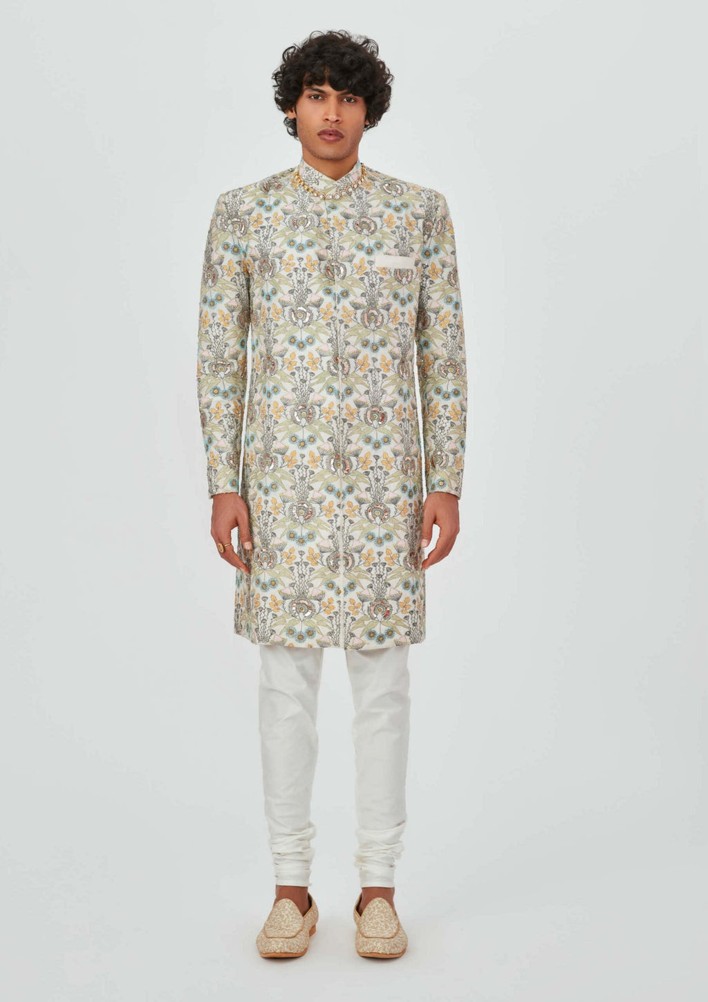 Aisha Rao Men | Parviz Beige Embellished Sherwani And Churidar ...