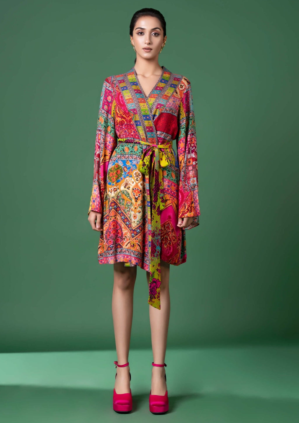 Siddhartha Bansal Multicolor Wrap Dress And Belt | Indiaspopup.com