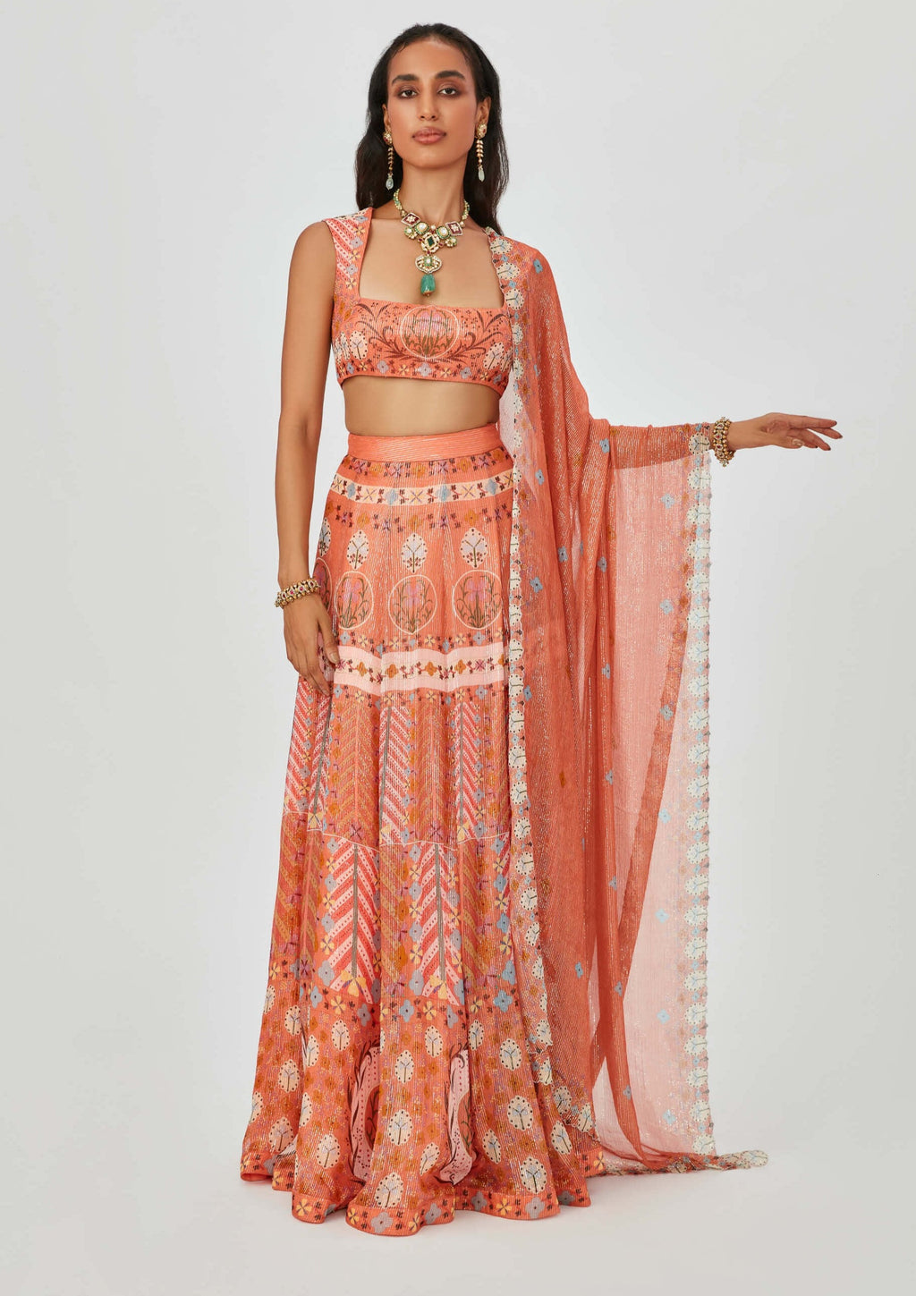 Aisha Rao | Farhat Tangerine Lehenga Set | INDIASPOPUP.COM