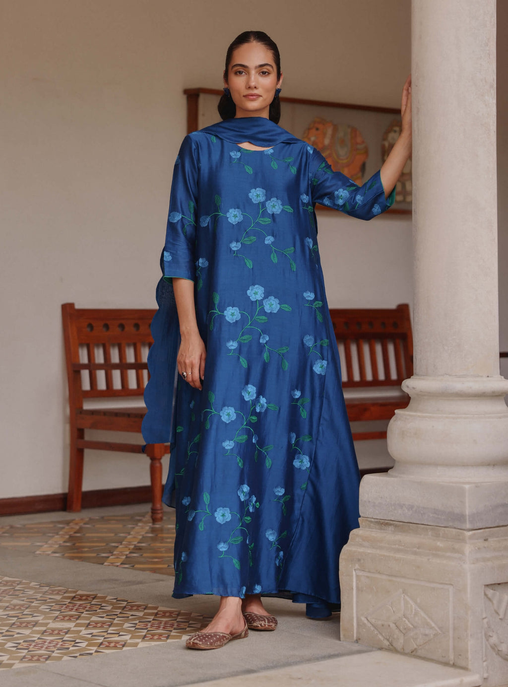 Indigo bloom anarkali and dupatta