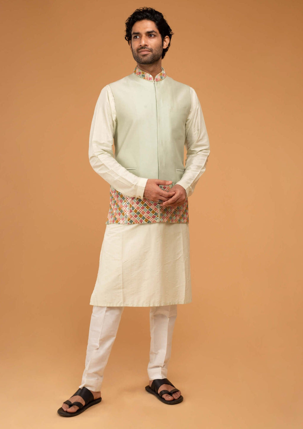 Chatenya Mittal | Mint Nehru Jacket And Kurta Set | INDIASPOPUP.COM
