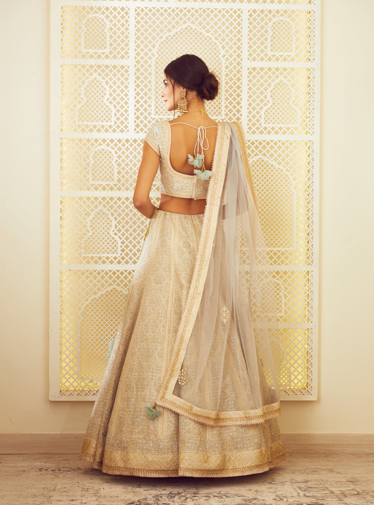 Shyam Narayan Prasad | Ice Blue Metallic Lehenga Set | INDIASPOPUP.COM