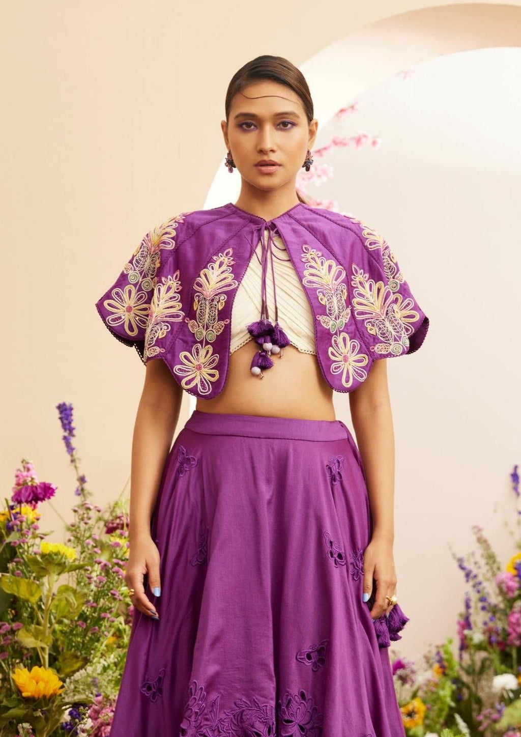 Chandrima | Purple Contrast Cape | INDIASPOPUP.COM