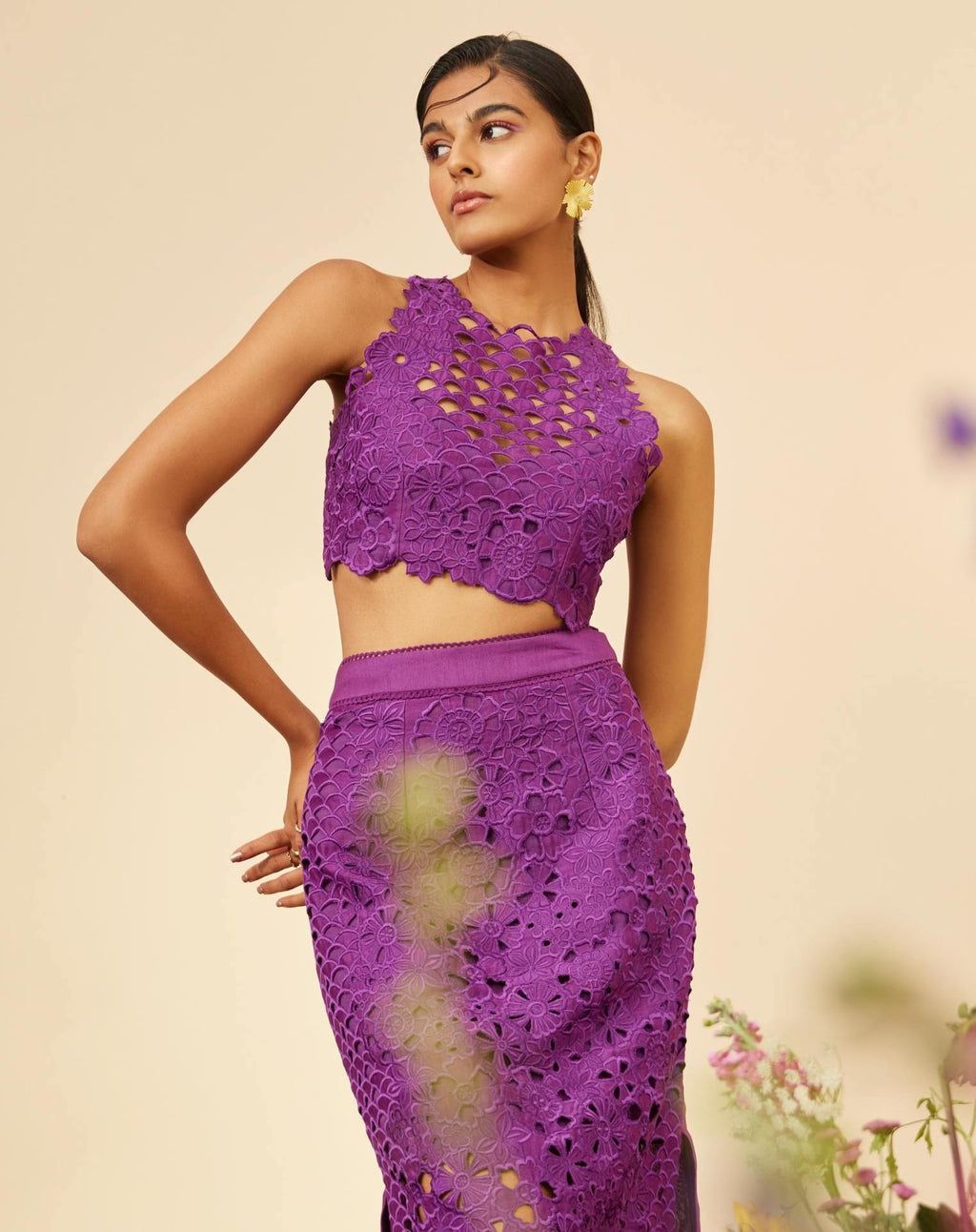 Chandrima | Purple Cutwork Crop Top | INDIASPOPUP.COM