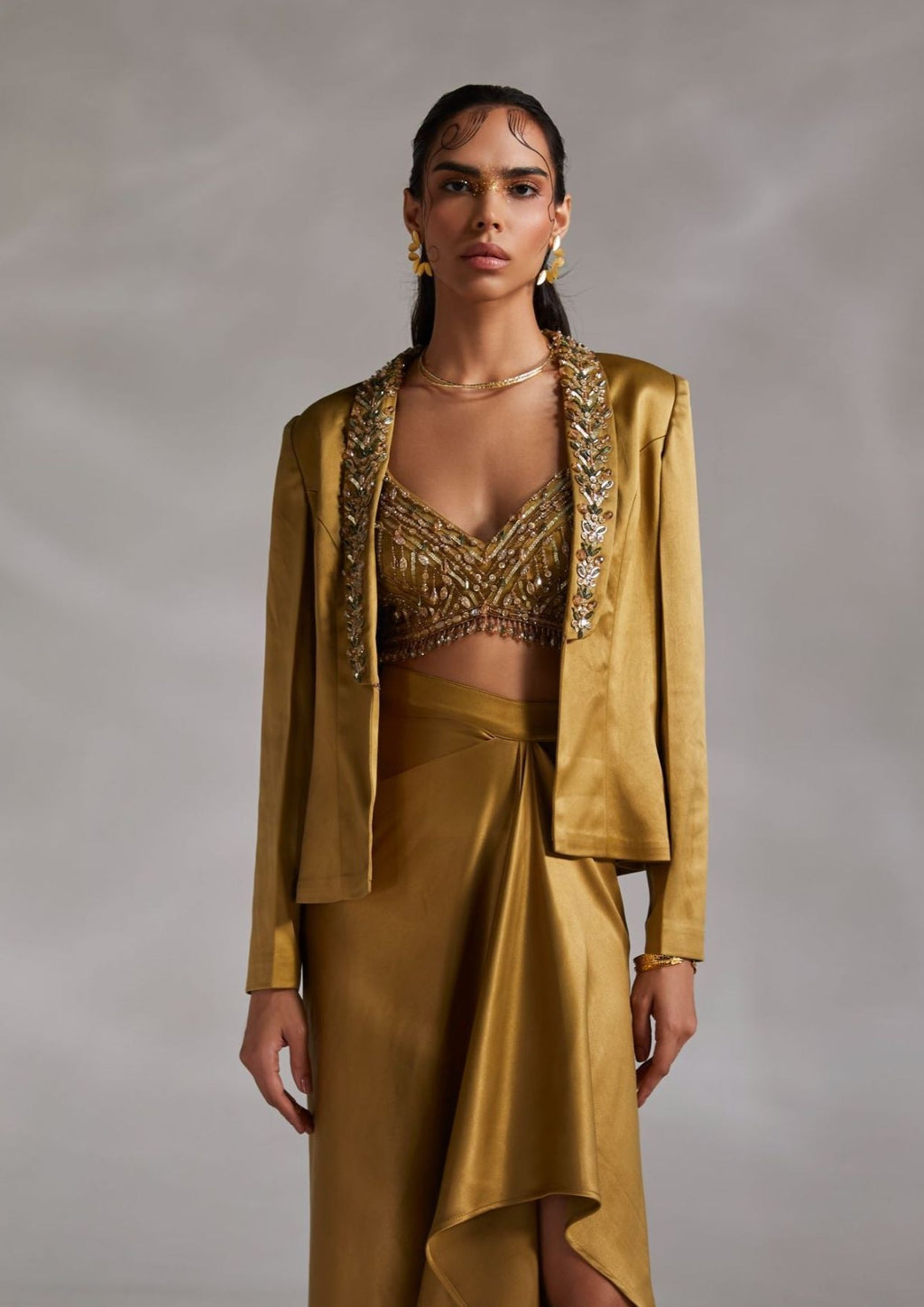 Divya Aggarwal | Debro Ecru Olive Embroidered Jacket | INDIASPOPUP.COM
