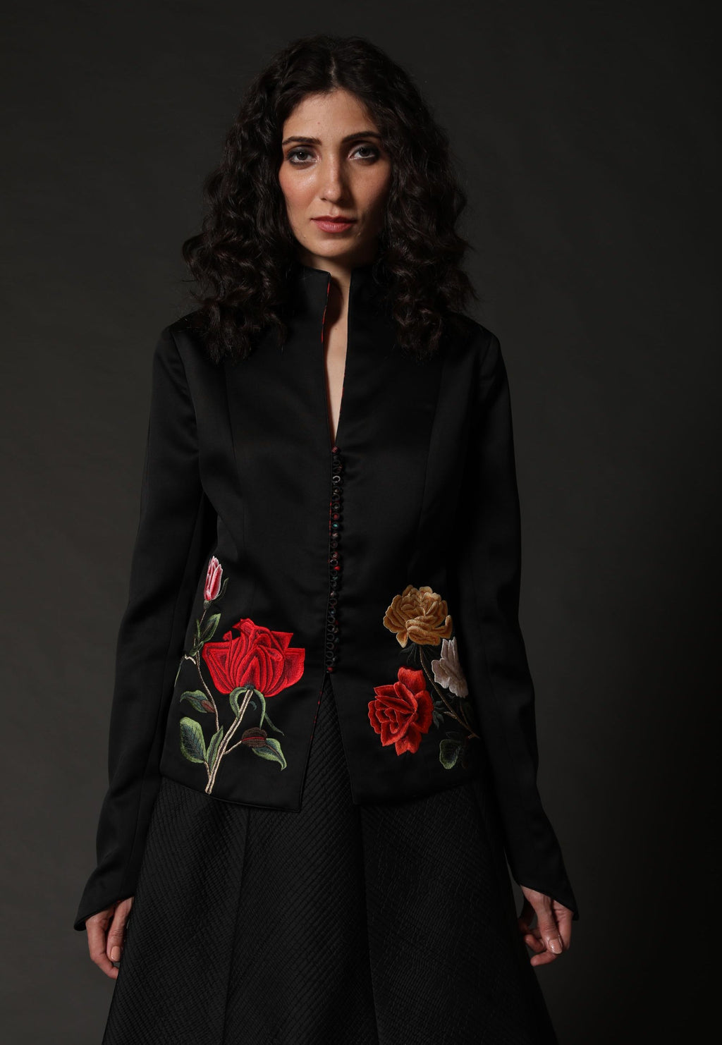 Rohit Bal | Black Silk Satin Jacket | INDIASPOPUP.COM