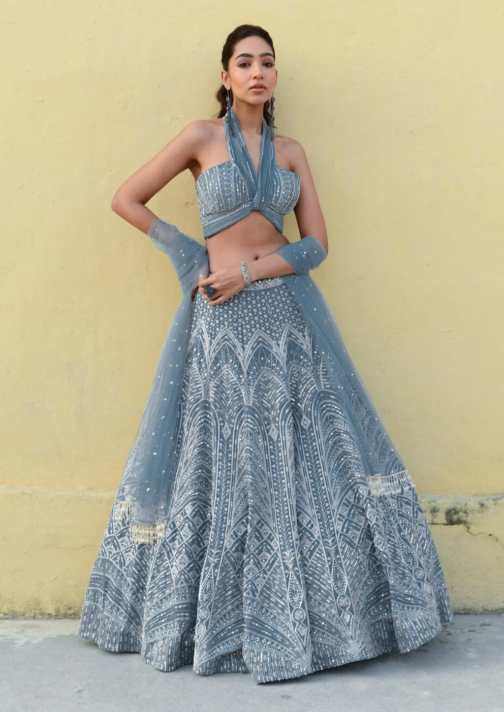 Chamee And Palak | Alice Blue Embroidered Lehenga Set | INDIASPOPUP.COM