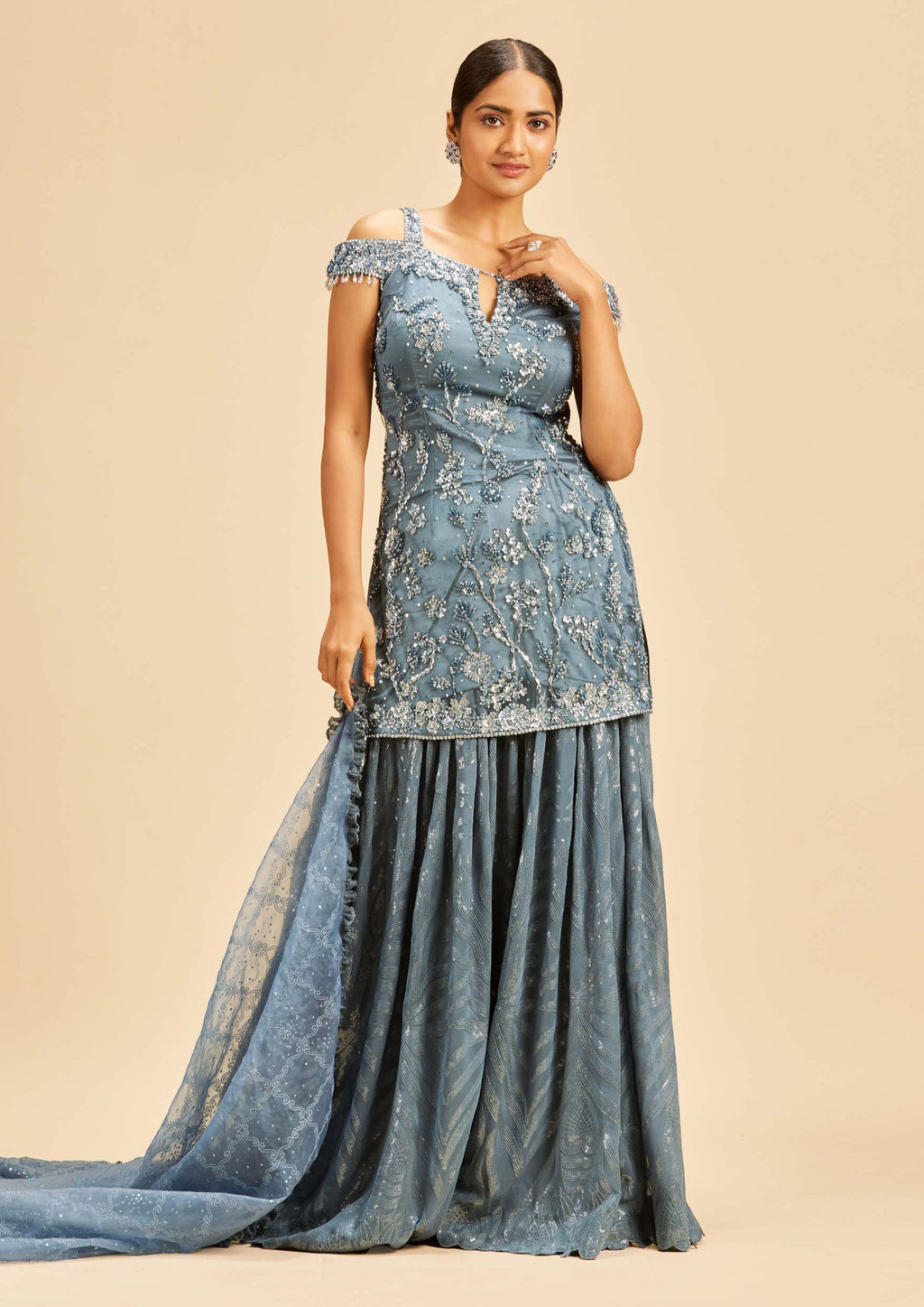 Nitika Gujral | Dark Grey Sharara Set | INDIASPOPUP.COM