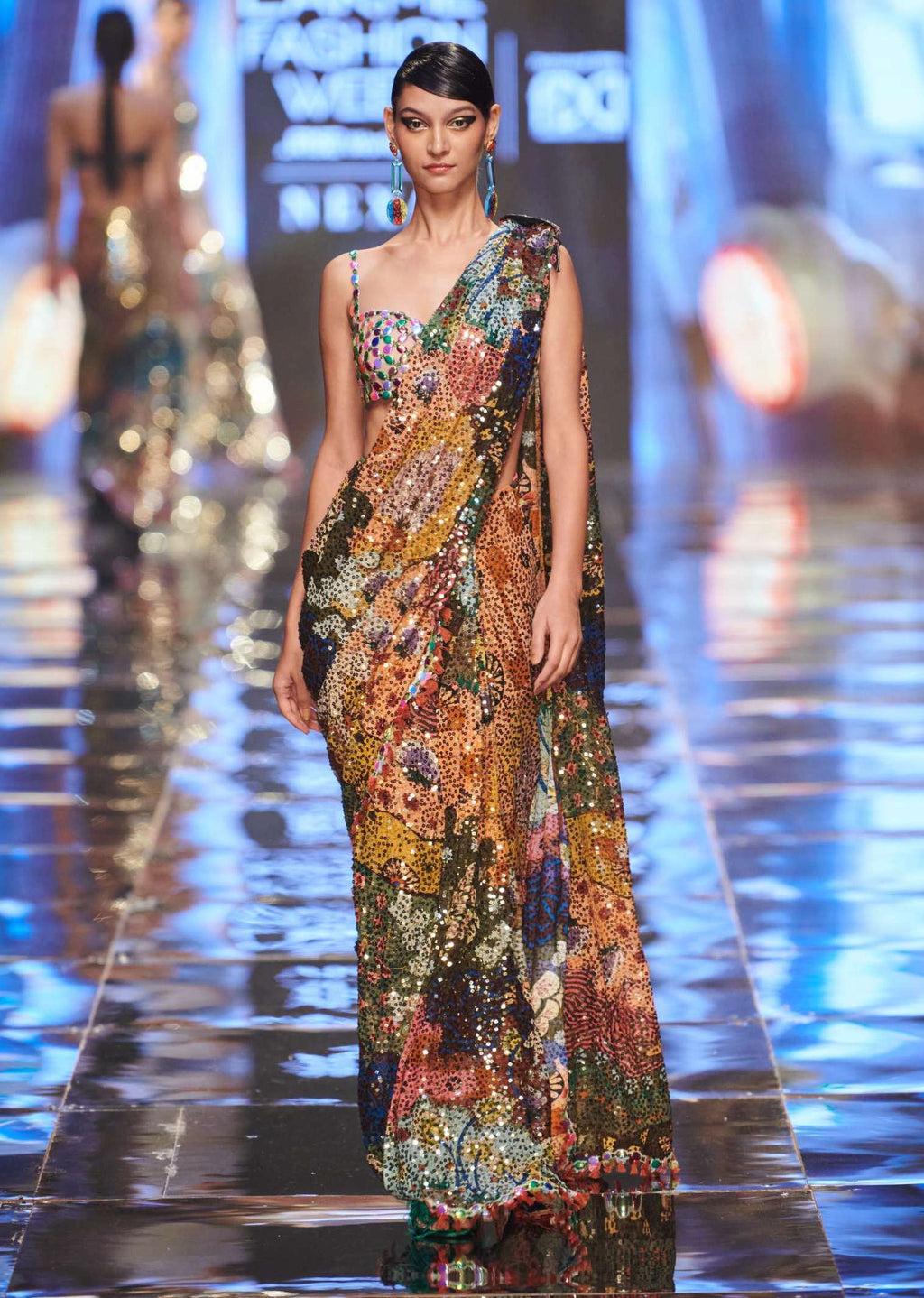 Aisha Rao | Multicolor Embroidered Sari With Blouse | INDIASPOPUP.COM