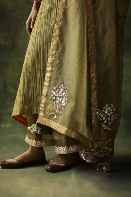 Begum Pret | Sage Green Bahaar A-Line Cut Kurta Set | INDIASPOPUP.COM