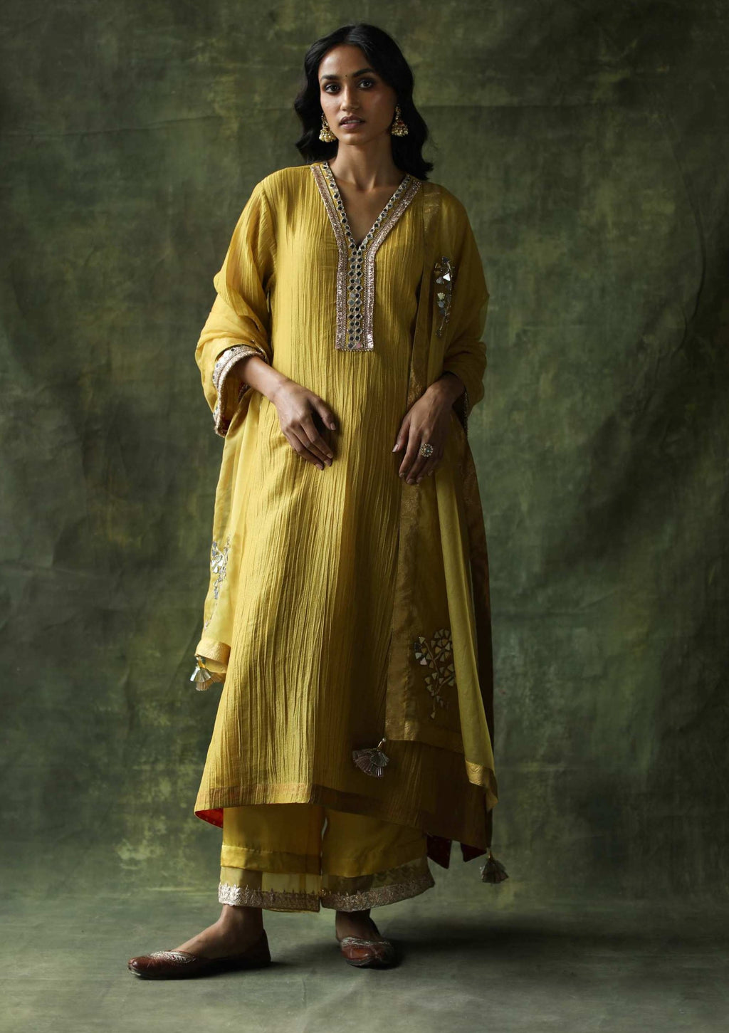 Begum Pret | Mustard Bahaar A-Line Cut Kurta Set | INDIASPOPUP.COM