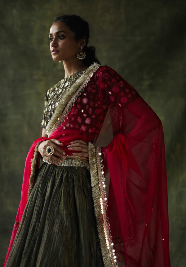 Begum Pret | Olive Green Sifat Lehenga Set | INDIASPOPUP.COM