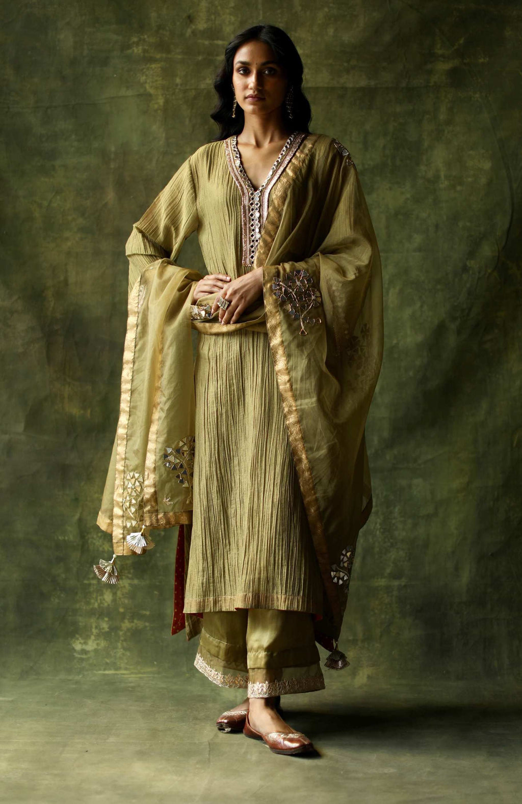 Begum Pret | Sage Green Bahaar A-Line Cut Kurta Set | INDIASPOPUP.COM