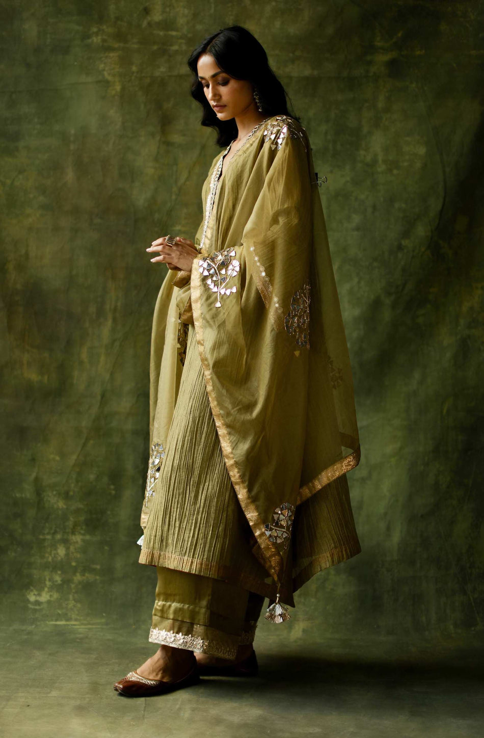 Begum Pret | Sage Green Bahaar A-Line Cut Kurta Set | INDIASPOPUP.COM