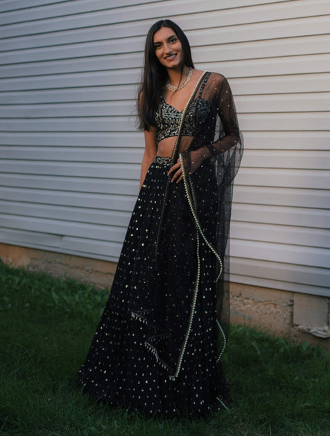 Chamee And Palak | Black Gul Tiered Lehenga Set | INDIASPOPUP.COM