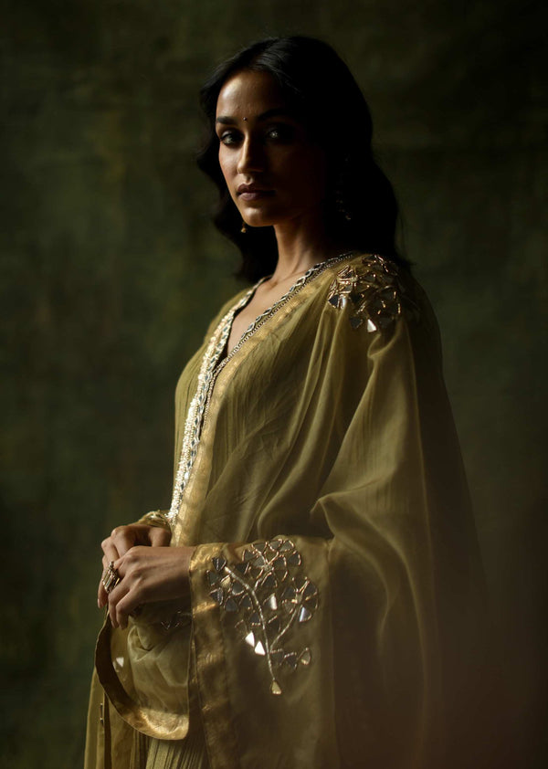 Begum Pret | Sage Green Bahaar A-Line Cut Kurta Set | INDIASPOPUP.COM