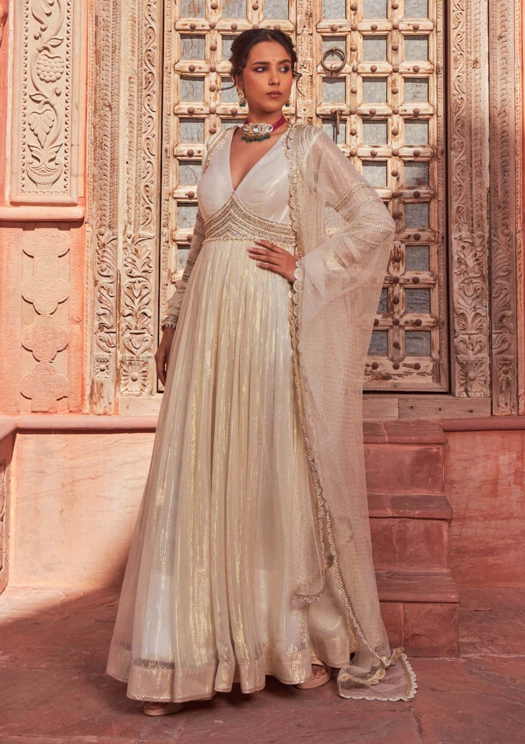 Nidhika Shekhar | Ivory Basant Rani Anarkali With Dupatta | INDIASPOPUP.COM