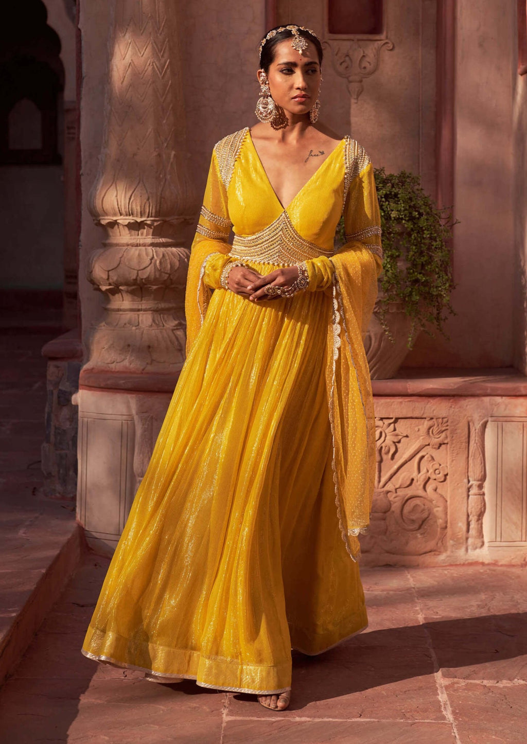 Nidhika Shekhar | Yellow Basant Rani Anarkali With Dupatta ...