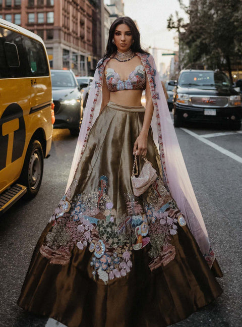 Aisha Rao | Copper And Gold Embellished Lehenga Set | INDIASPOPUP.COM