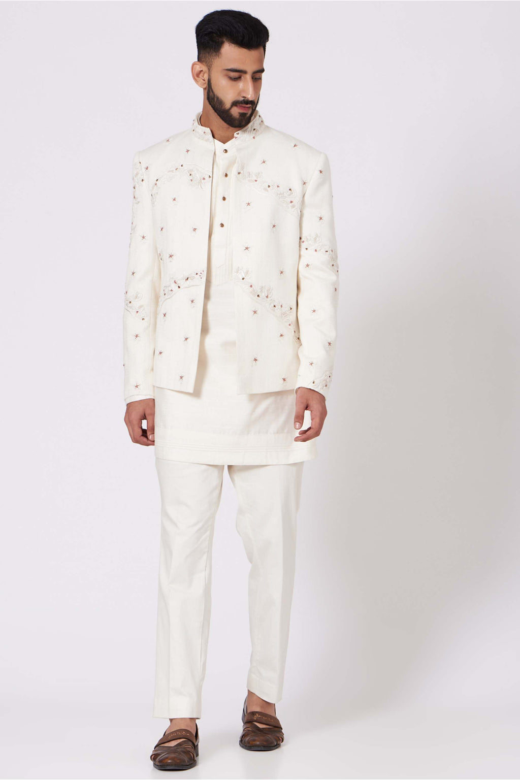 Jatin Malik | Ivory Short Jacket With Kurta And Trouser | INDIASPOPUP.COM
