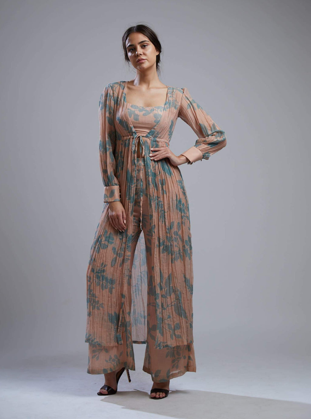 Koai | Cream & Teal Floral Cape | INDIASPOPUP.COM