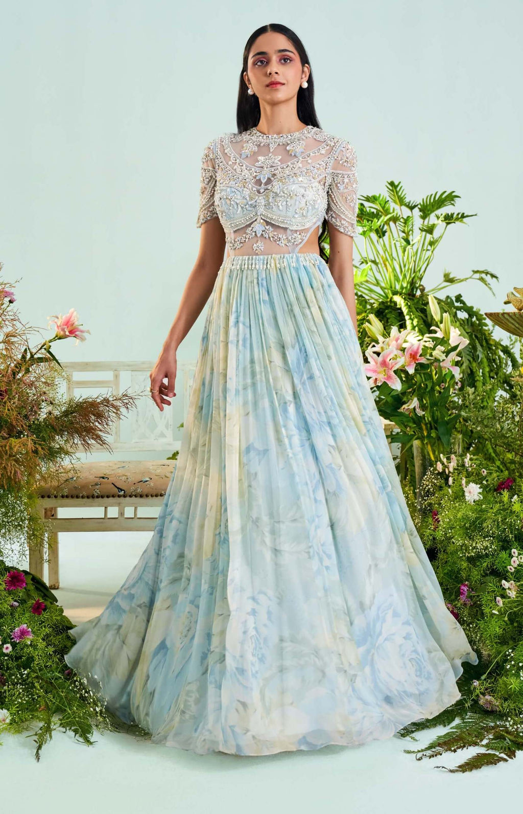 Mani Bhatia | Emma Ice Blue Anarkali With Dupatta | INDIASPOPUP.COM