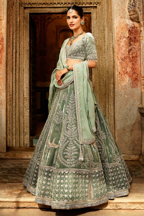 Matsya | Mint Green Vintage Masai Lehenga Set | INDIASPOPUP.COM
