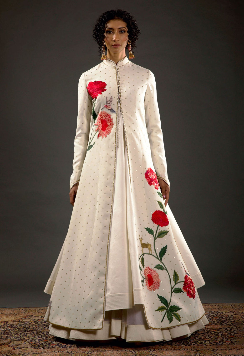 Rohit Bal | Ivory Embroidered Long Jacket | INDIASPOPUP.COM