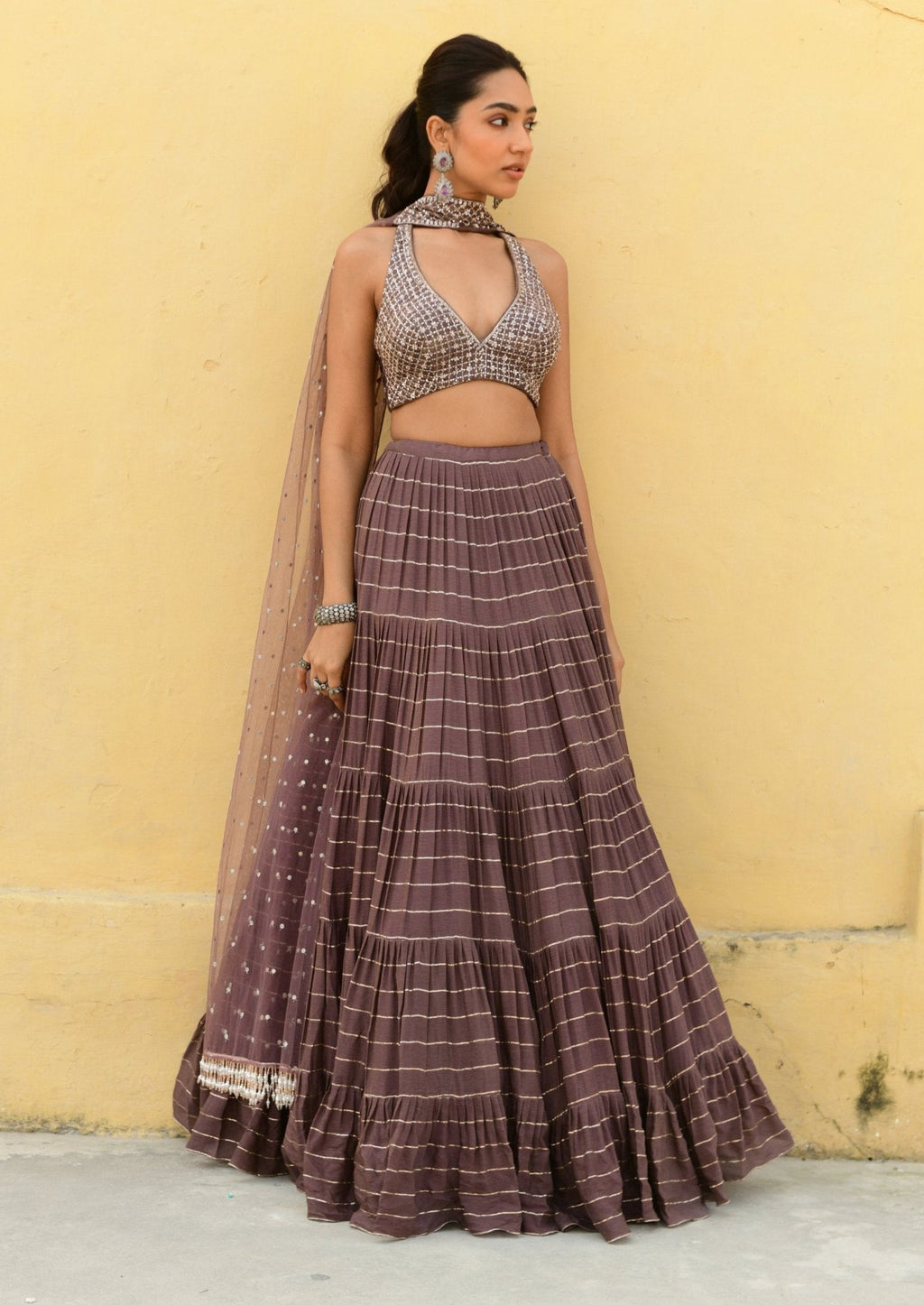 Chamee And Palak | Sahar Brown Embroidered Lehenga Set | INDIASPOPUP.COM