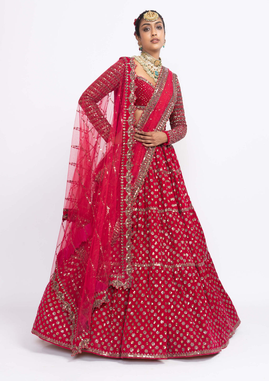 Vvani By Vani Vats | Red Floral Bridal Lehenga Set | INDIASPOPUP.COM